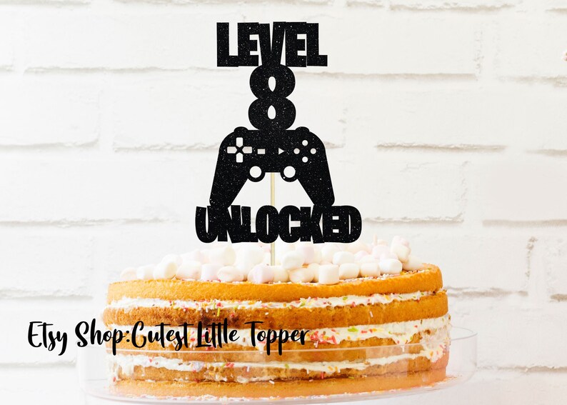 Level 8 Unlocked Cake Topper Glitter Cake Topper Gamer Cake - Etsy
