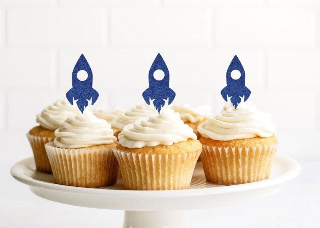 Spaceship Cupcake Topper, Glitter Topper, Space Party, Rocket Ship ...