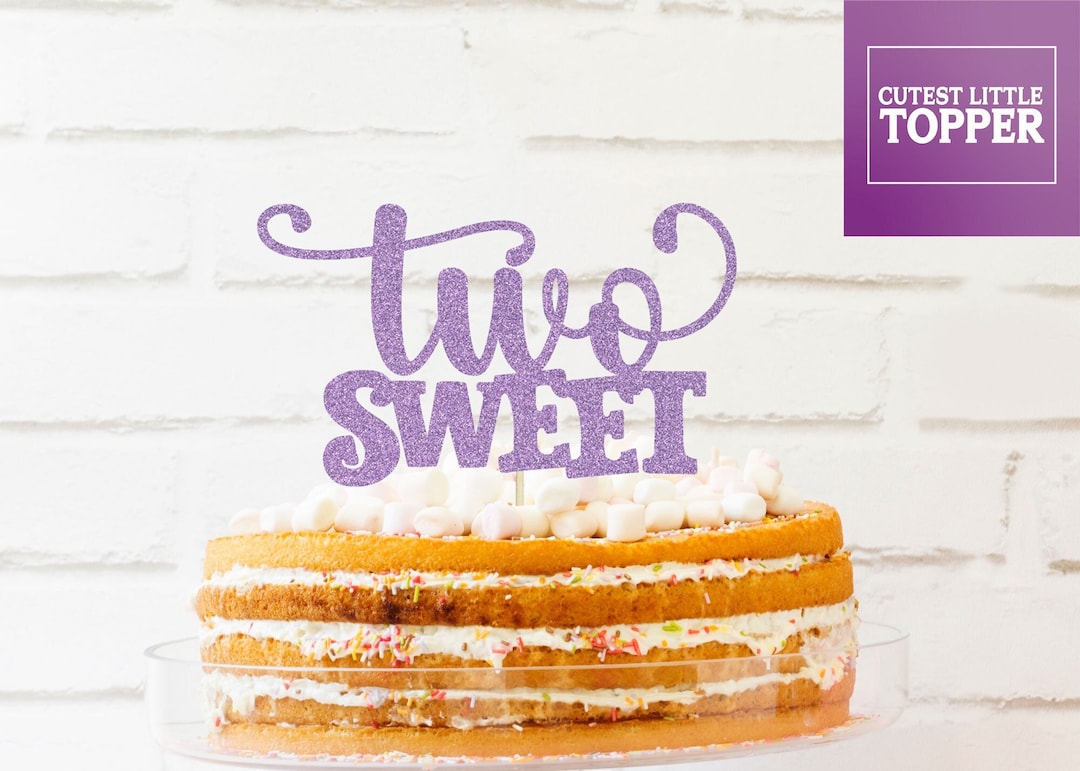 Two Sweet Cake Topper, 2nd Birthday Cake Topper, Glitter Birthday Cake ...