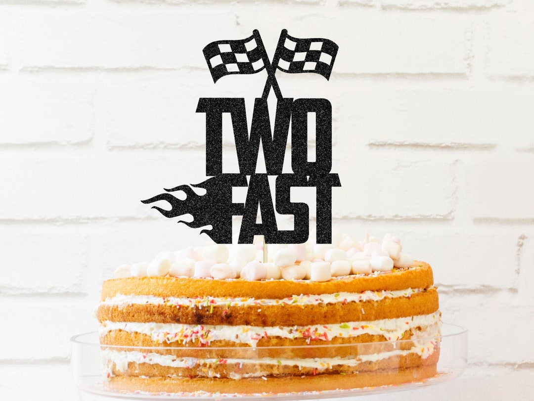 Two Fast Cake Topper, 2nd Birthday Cake Topper, Glitter Topper, Racing ...