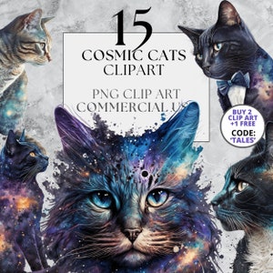 Cosmic Cat Clipart Star Cat Clipart Fantasy Cat Clipart Fairytale Cat ...