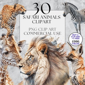 30 Safari Animals Clipart Pack, Transparent PNG, Full Commercial Use ...