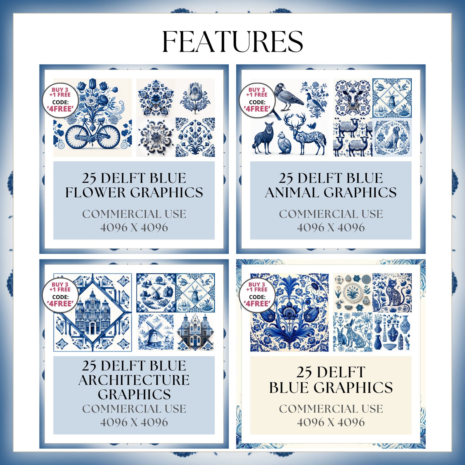 Delft Blue Mega Bundle Delft Blue Designs Delft Blue Digital Paper ...