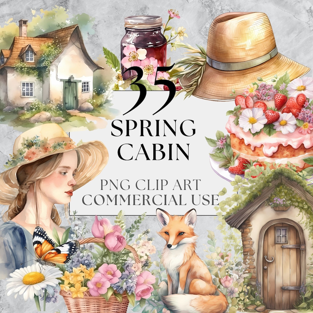 35 Spring Cabin Clipart Pack, PNG, Sunny Cottagecore Clip Art ...