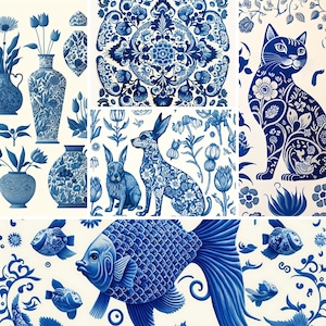 Delft Blue Patterns and Cutouts | Digital Paper | Printable Backgrounds ...