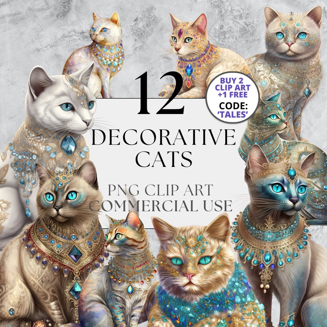 12 Decorative Cat Clipart Pack in Transparent PNG, Full Commercial Use ...
