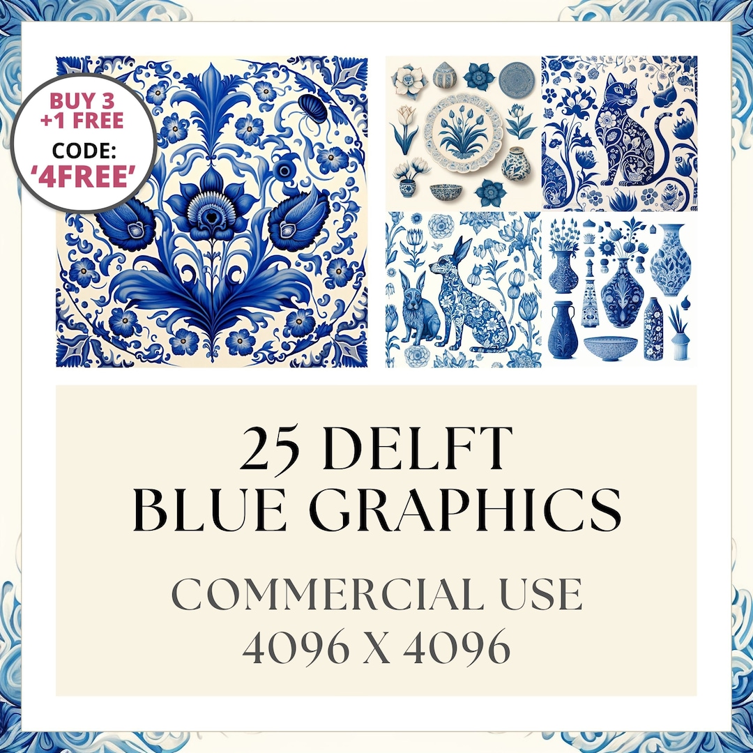 Delft Blue Patterns and Cutouts | Digital Paper | Printable Backgrounds ...