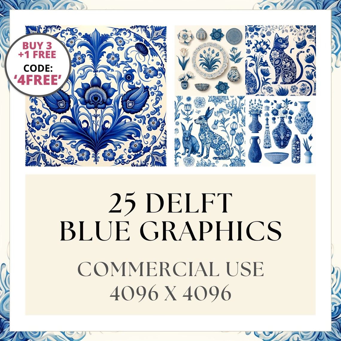 Delft Blue Patterns and Cutouts Digital Paper Printable - Etsy