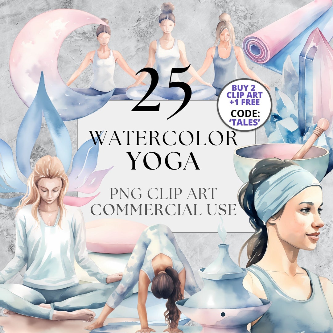 Watercolor Yoga Meditation Clipart, PNG Full Commercial Use, Watercolor ...