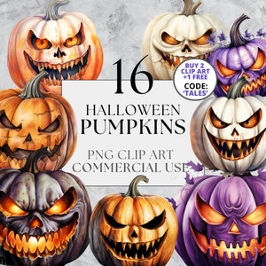Halloween Pumpkins Clipart, PNG, Full Commercial Use, Scary Halloween ...