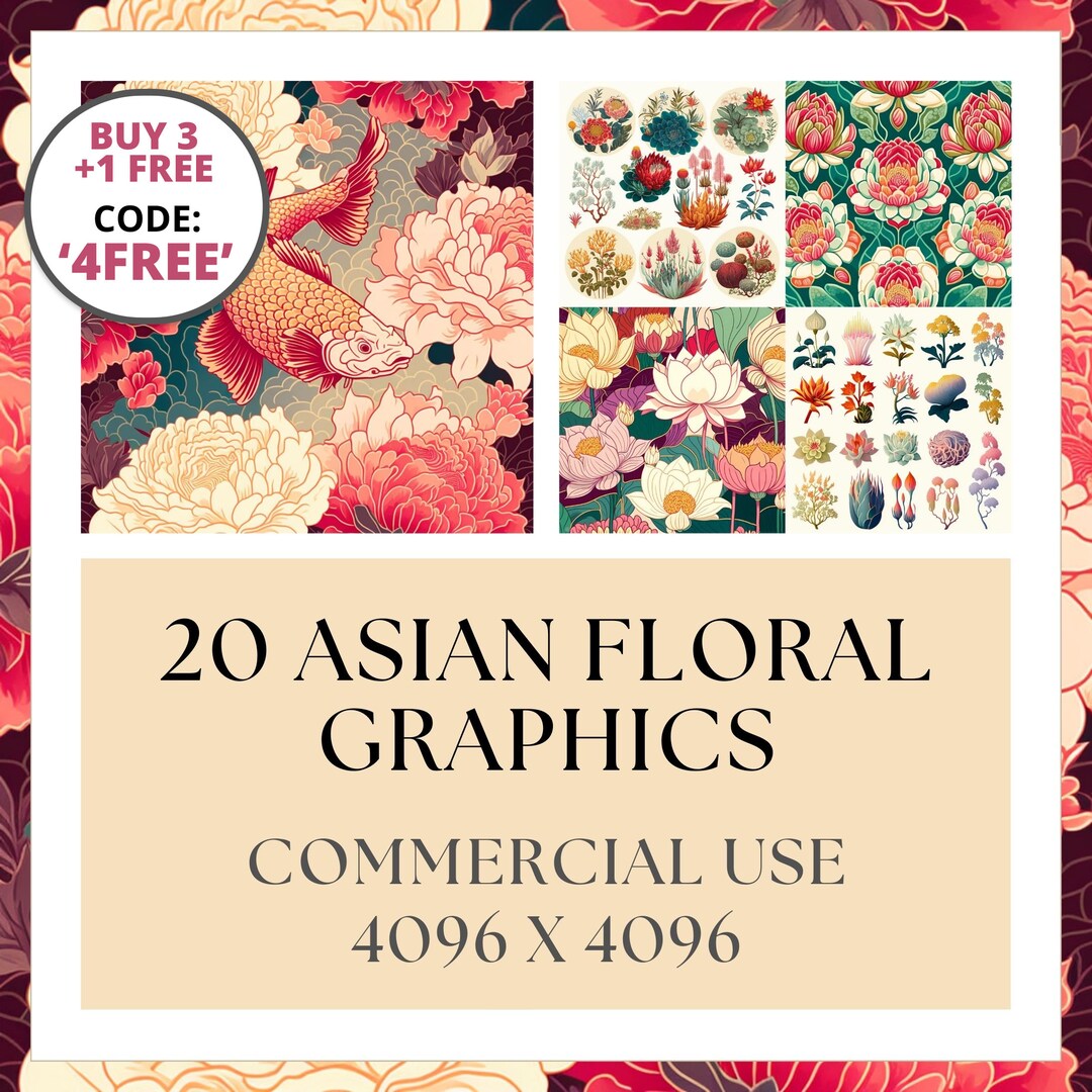 Asian Floral Graphics | Digital Journal Paper | Printable Backgrounds ...