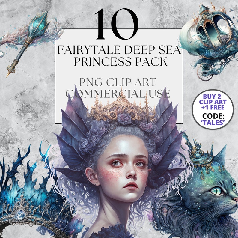 10 Deep Sea Princess Clipart Pack PNG Beautiful Fairytale - Etsy