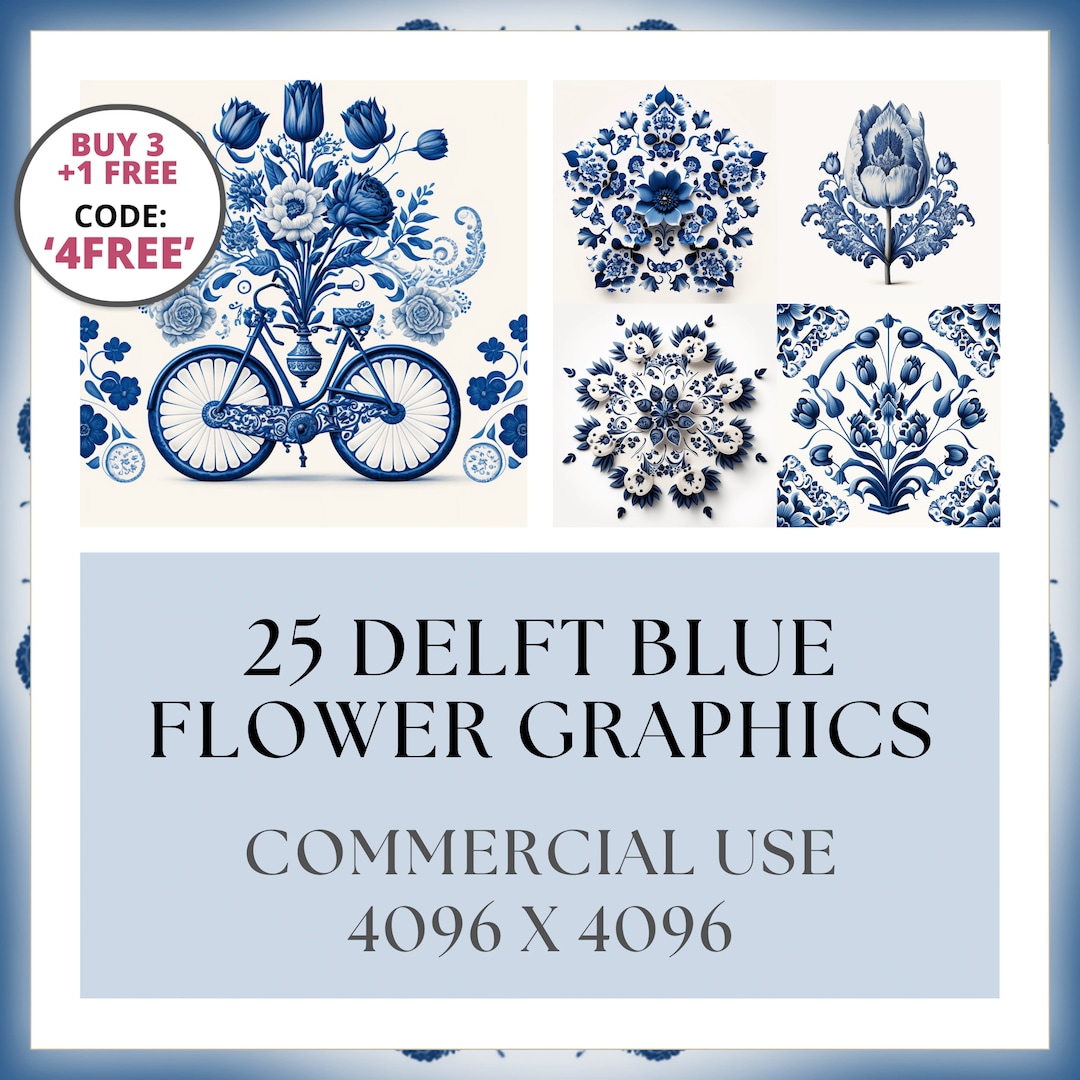 Delft Blue Flower Patterns & Cutouts | Digital Paper | Printable ...