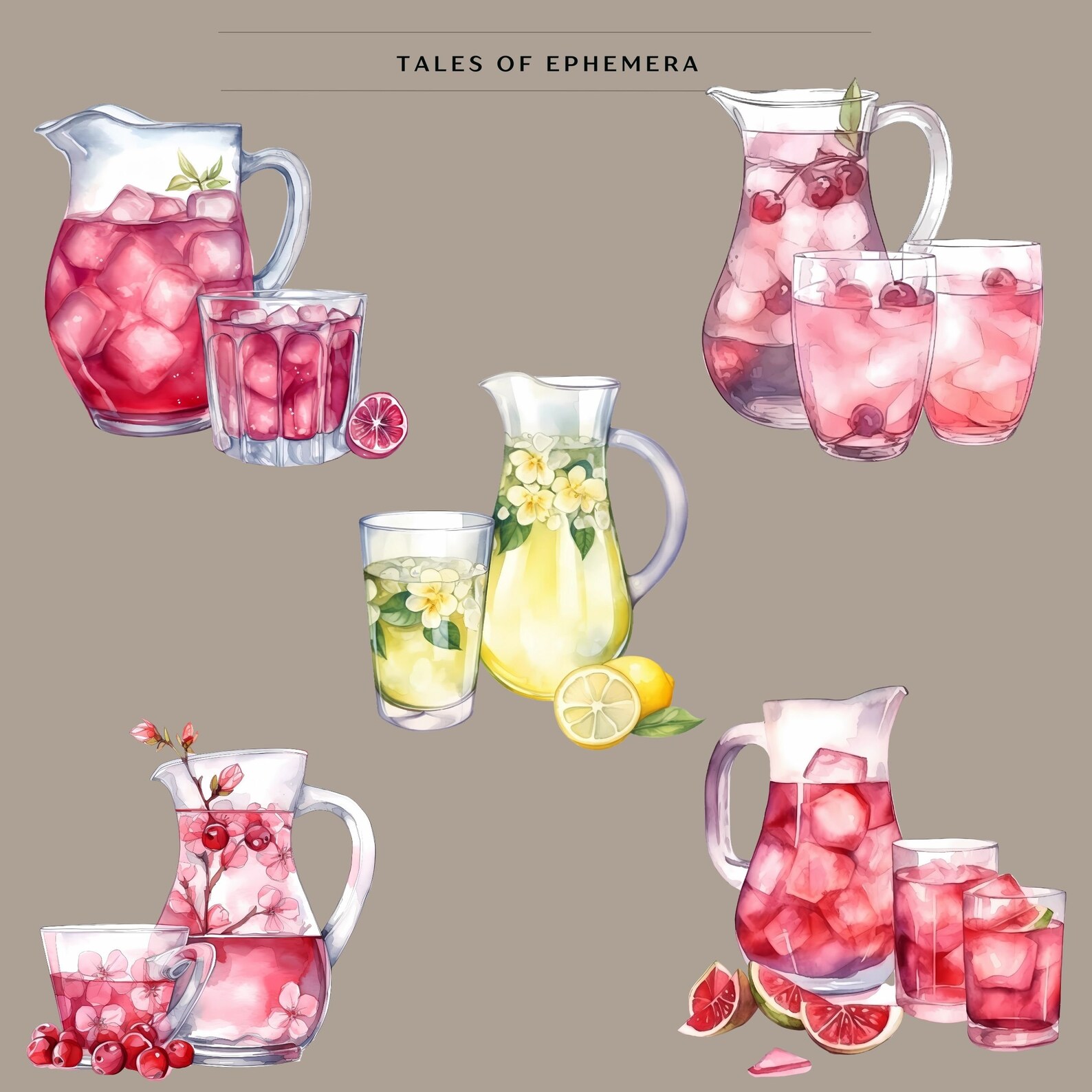20 Floral Lemonade Clipart Pack, PNG, Food and Drink Clipart ...