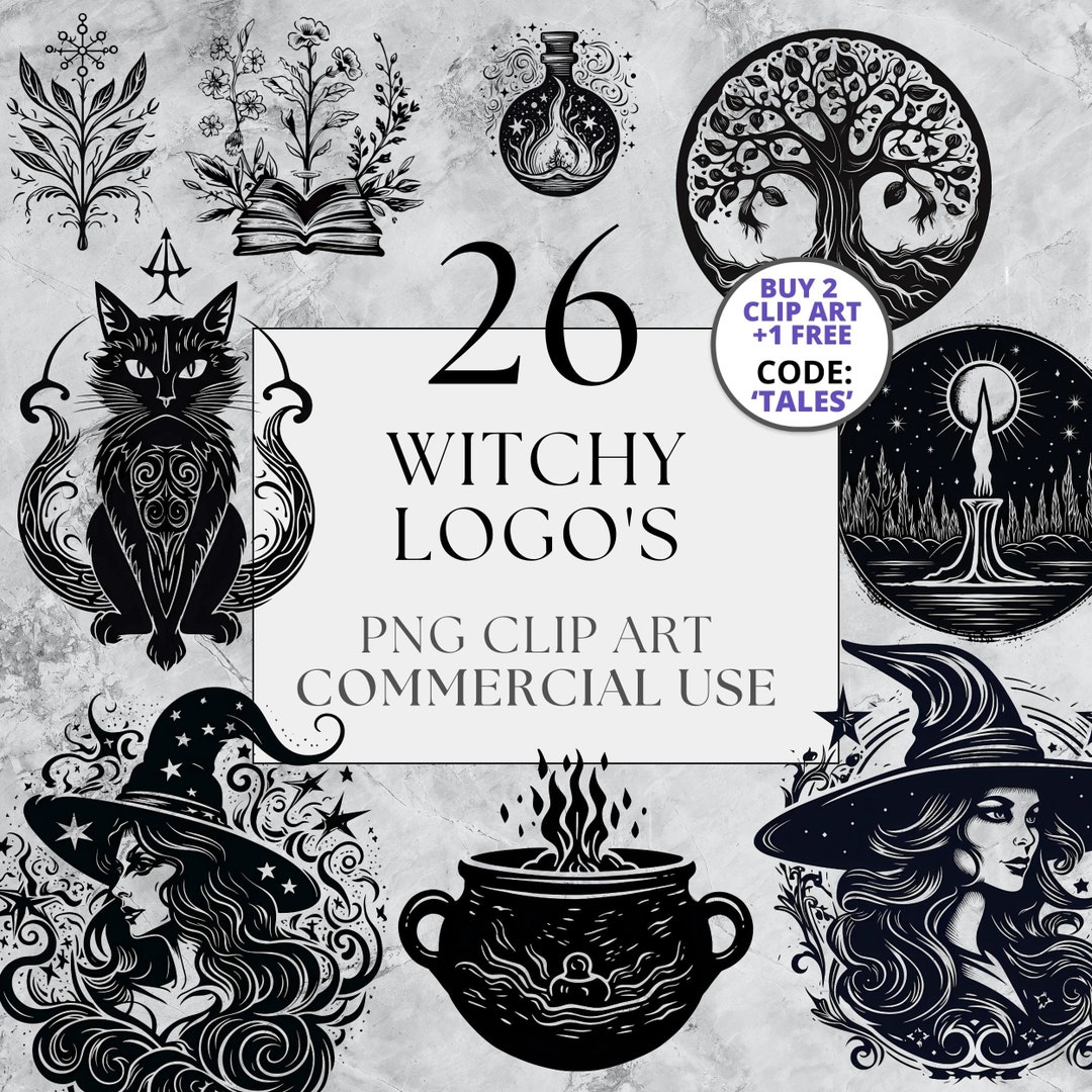 26 Witchy Logo Design Clipart - Halloween Witch Linoprint Minimalistic ...