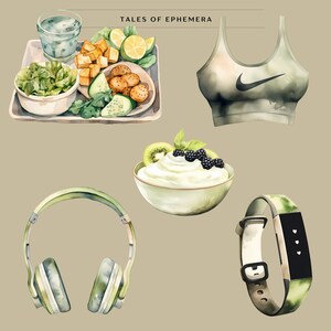 Green Fitness Clipart, PNG, Full Commercial Use, Watercolor Healthy ...