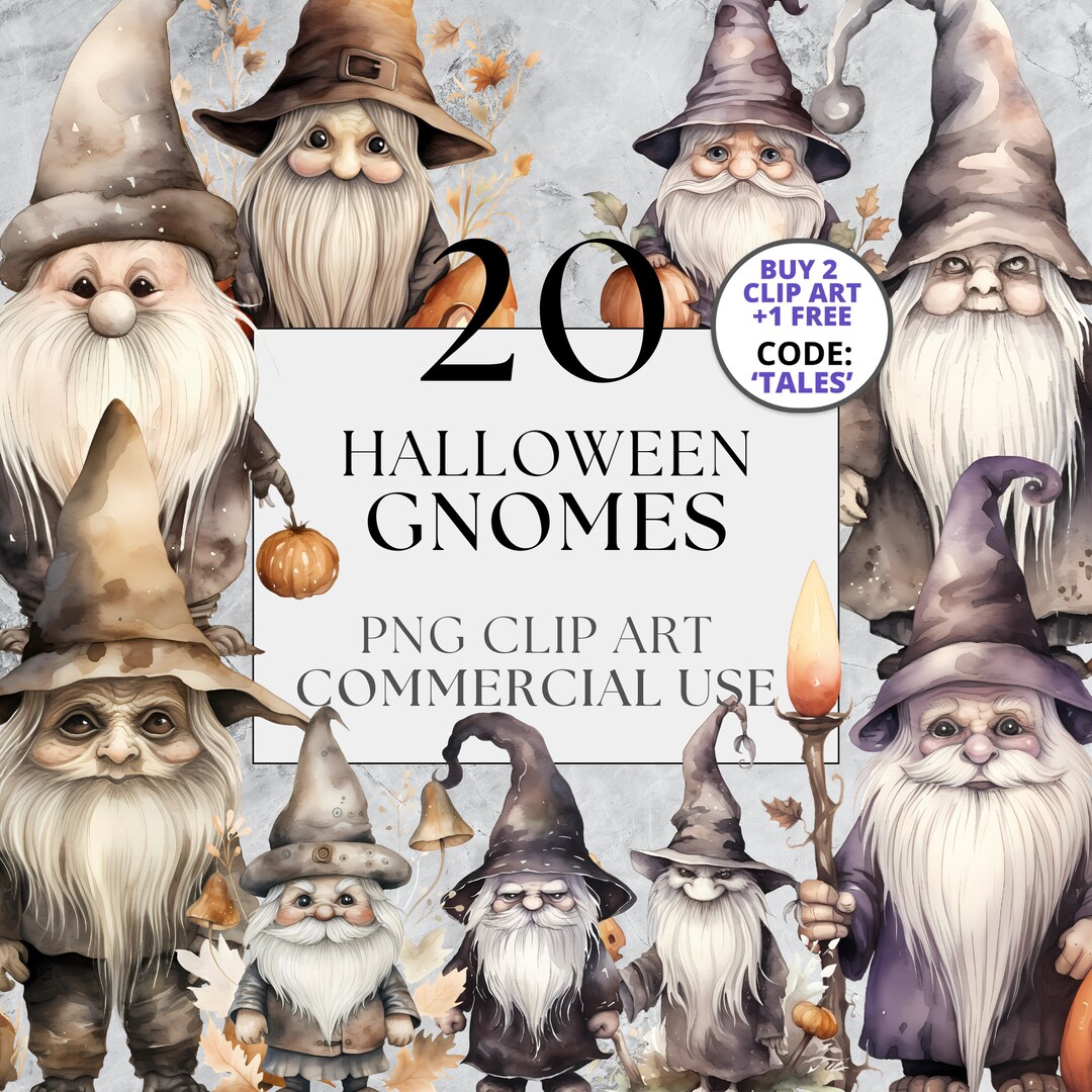 Halloween Gnome Clipart Pack, Halloween Clipart Gnome PNG Watercolor ...