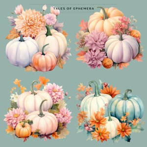 Floral Pumpkin Clipart, Fall Autumn Pumpkins Pastel Multicolor PNG ...