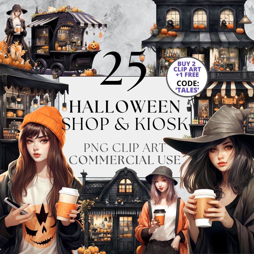 25 Halloween Shops & Kiosks Clipart, PNG, Full Commercial Use, Spooky ...