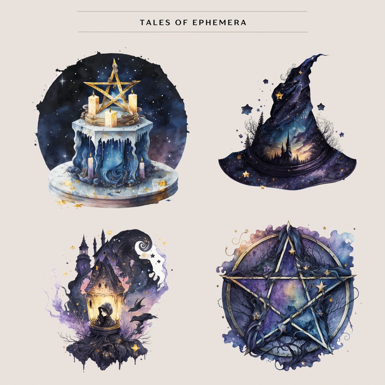 10 Celestial Witch Clipart Pack | PNG | Gothic Fantasy Clip Art ...
