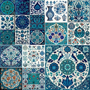 Antique Turkish Tile Patterns and Cutouts | Digital Paper | Printable ...