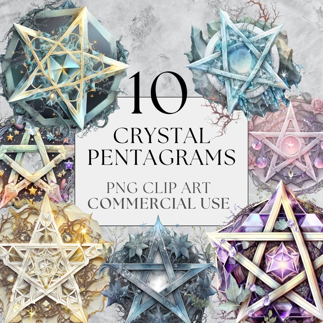 10 Crystal Pentagram Clipart Pack, Gothic Fantasy Pentagrams Clip Art ...