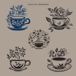 Tea Logo Design Clipart, Line Art Linocut Clipart, Food Clipart, Hot ...