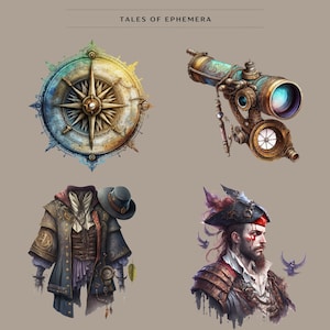 20 Pirate Clipart Pack, PNG Watercolor Clipart With Full Commercial Use ...