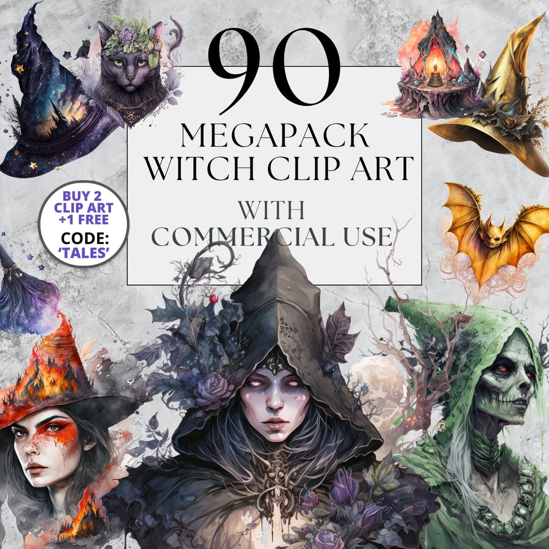 90 Witch Clipart Mega Pack | PNG | Beautiful Gothic Fantasy Clip Art ...