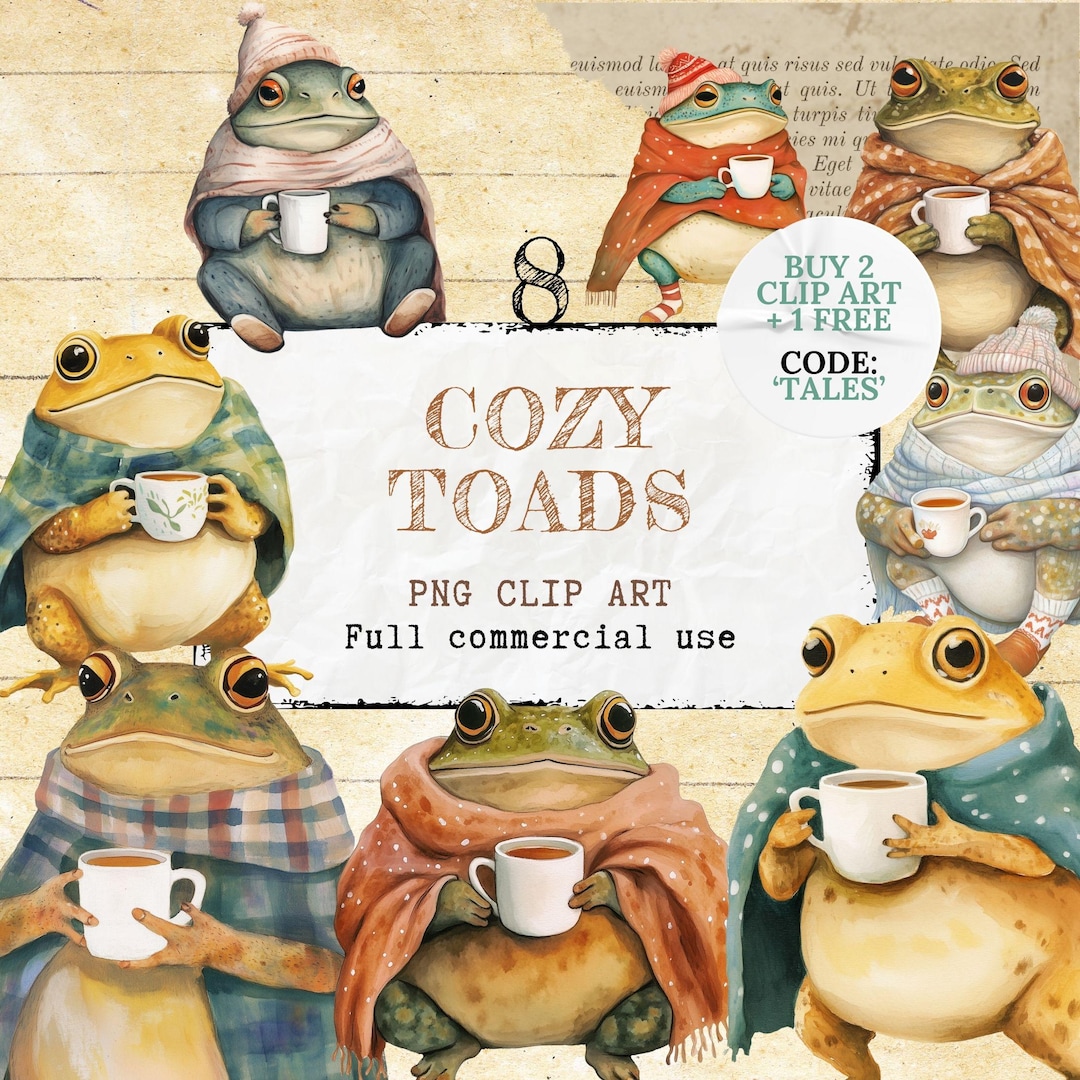 Cozy Toad Clipart, PNG, Full Commercial Use, Bookish Goblincore Cozy ...