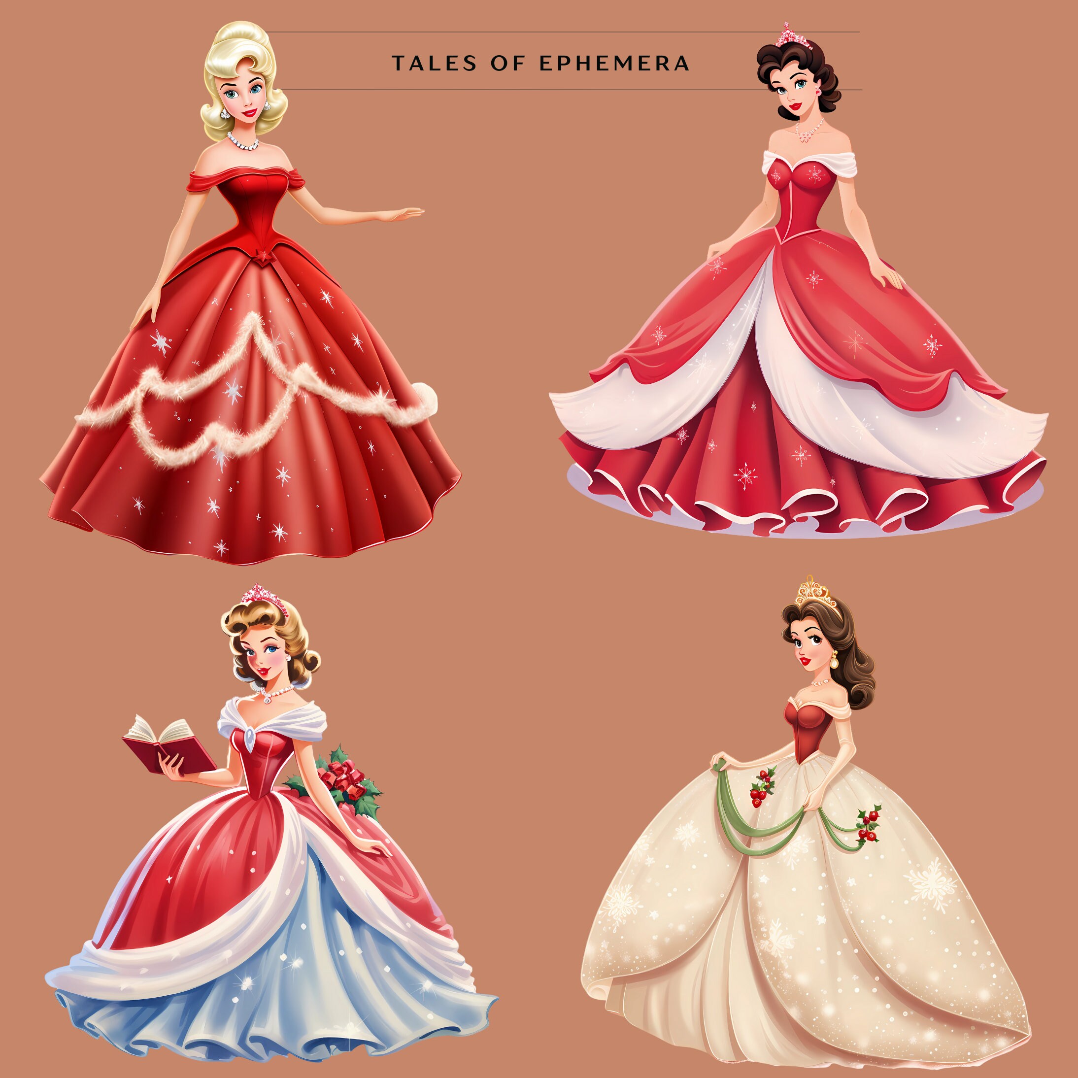 Christmas Princess Clipart, PNG, Full Commercial Use, Cozy Xmas Holiday ...