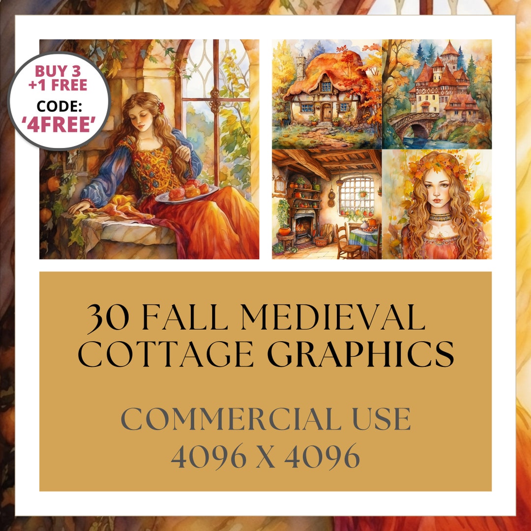 Fall Medieval Cottage Graphics, Digital Journal Paper, Renaissance ...