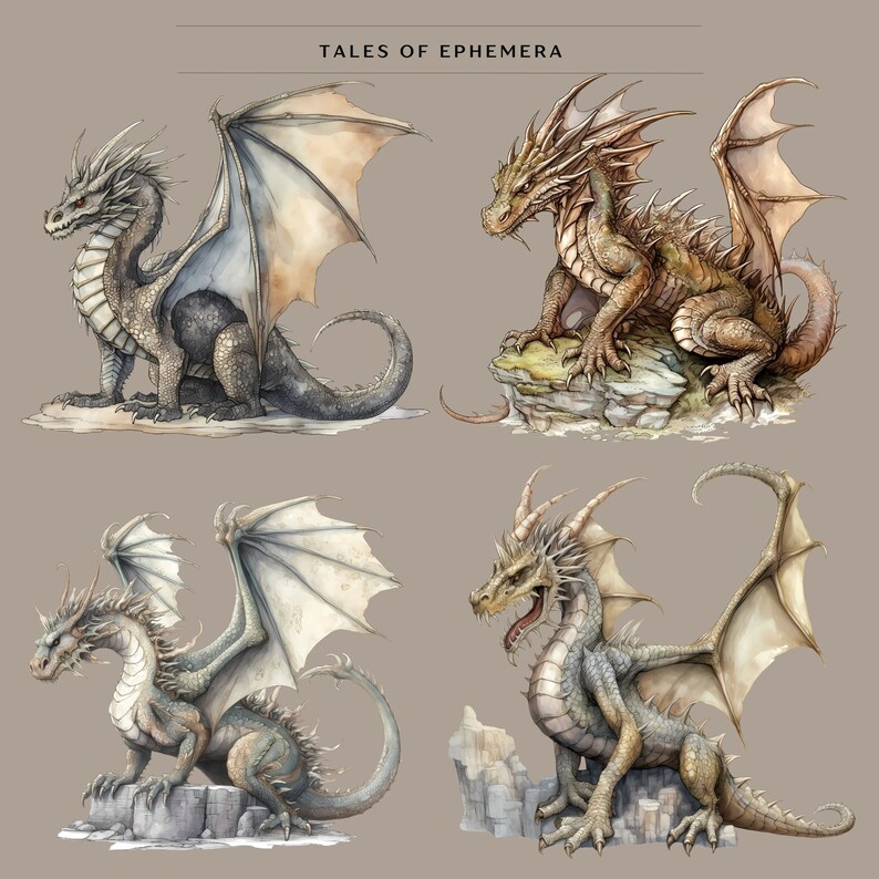 15 Classic Dragons Clipart PNG Full Commercial Use Fantasy - Etsy Canada