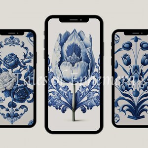 Delft Blue Flower Patterns & Cutouts | Digital Paper | Printable ...