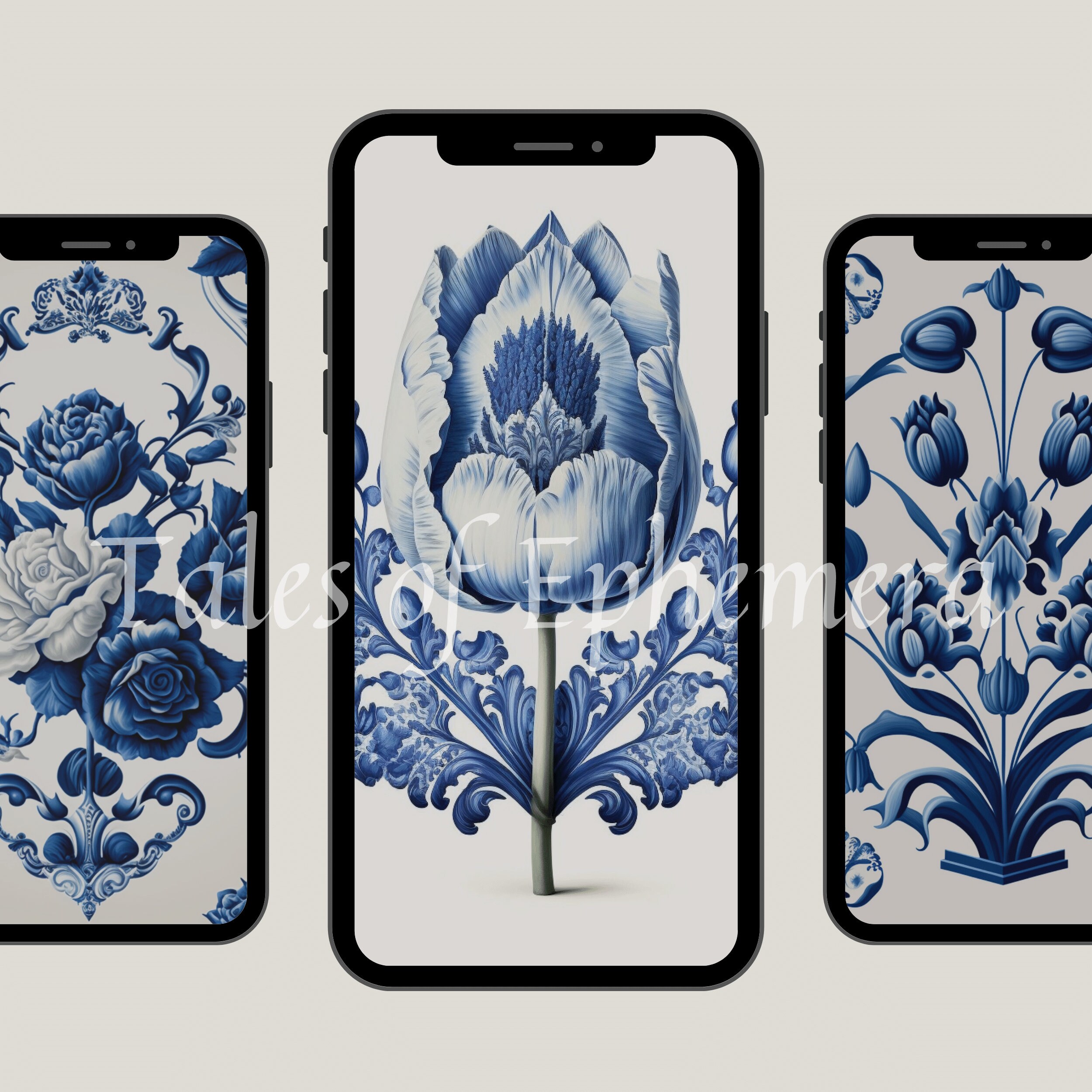 Delft Blue Flower Patterns & Cutouts Digital Paper - Etsy UK