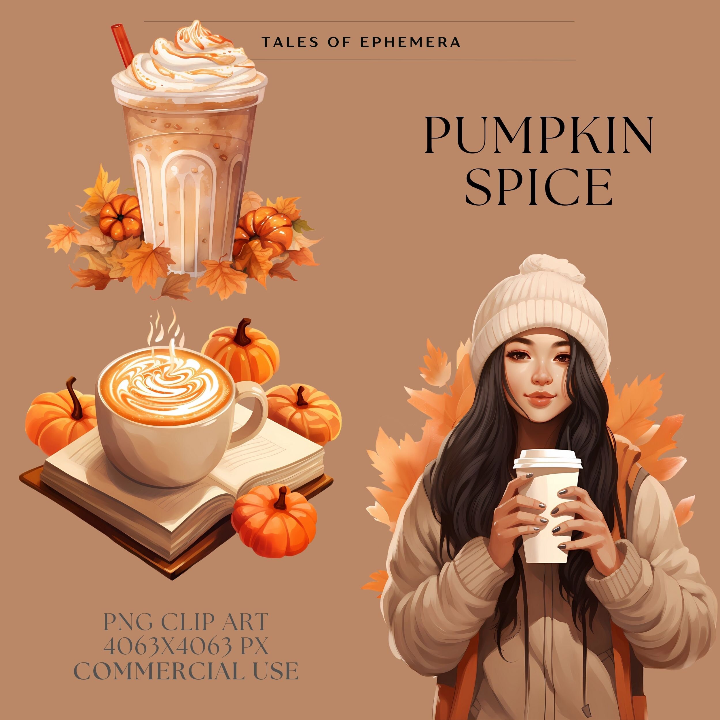 25 Pumpkin Spice Clipart, PNG, Full Commercial Use, Watercolor Cozy ...