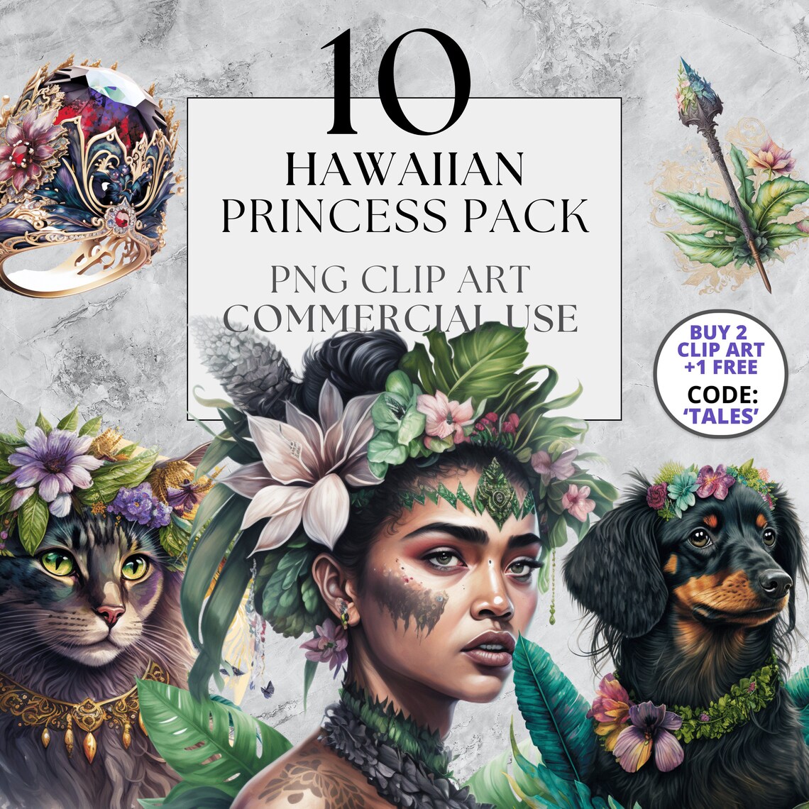 10 Hawaiian Princess Clipart Pack | PNG | Fairytale Clip Art ...