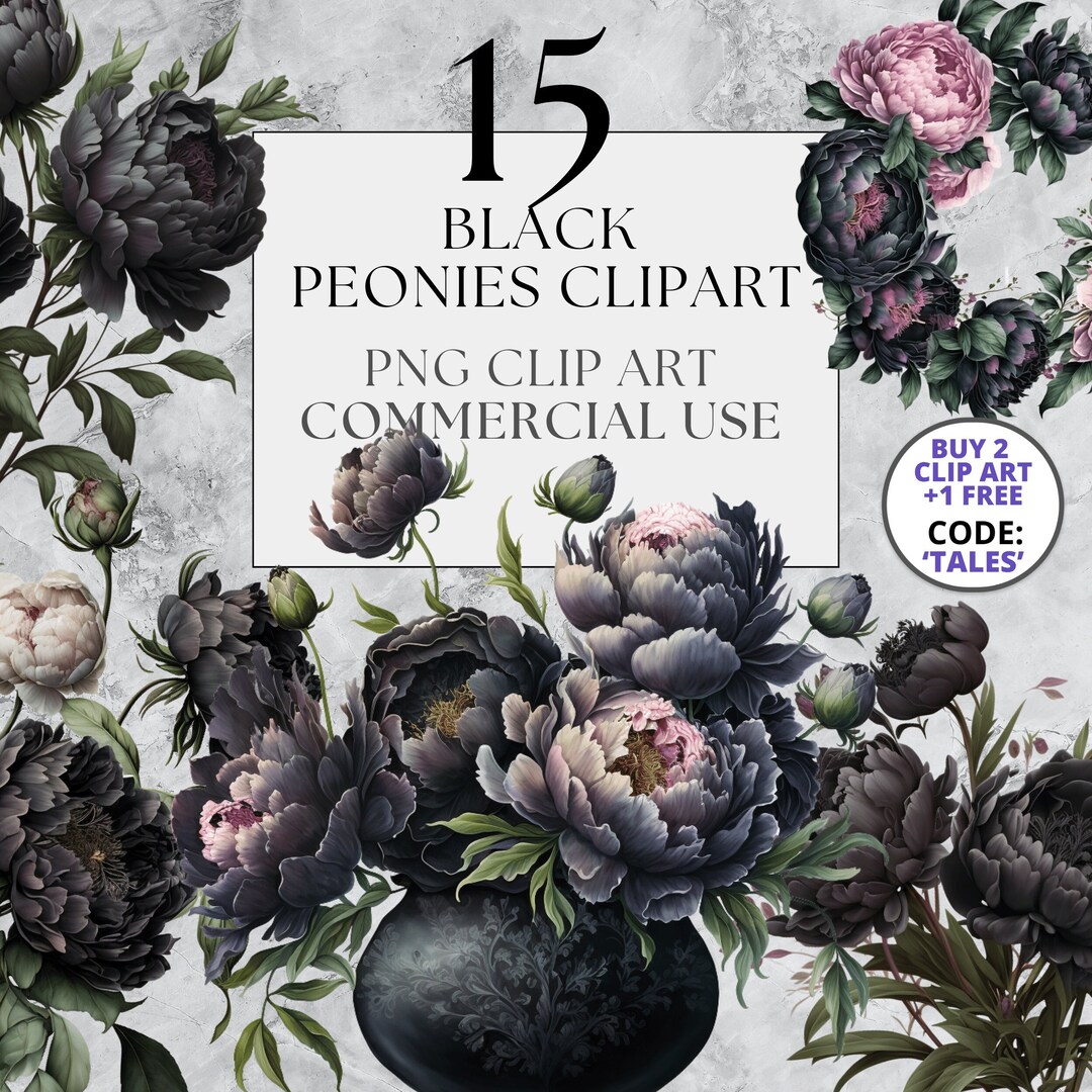 Black Peonies Clipart Peony PNG Floral Clipart Flower Clipart Full ...