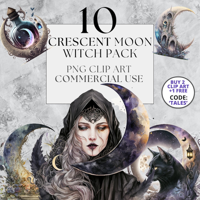 10 Crescent Moon Witch Clipart Pack PNG Gothic Fantasy - Etsy UK