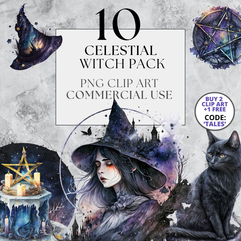 10 Celestial Witch Clipart Pack PNG Gothic Fantasy Clip - Etsy