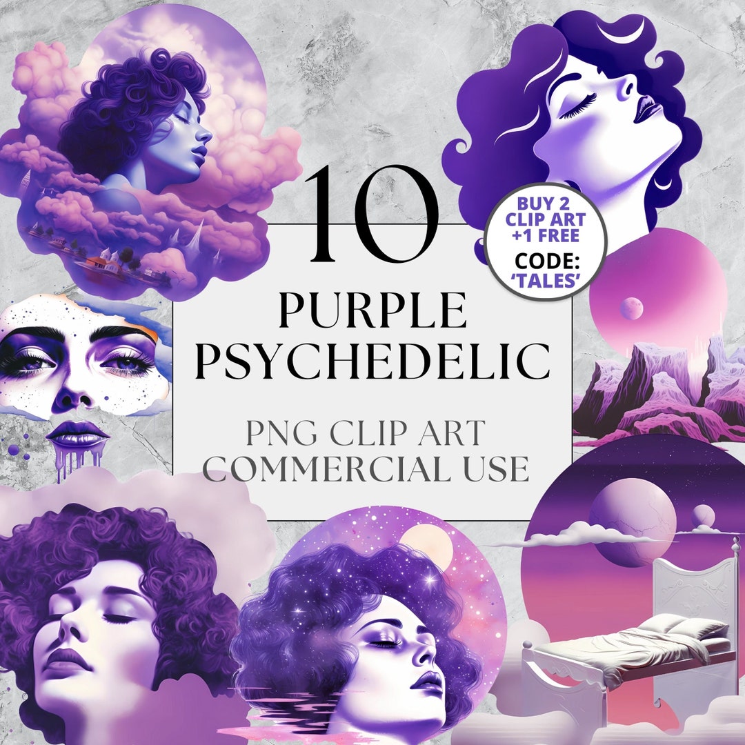 10 Purple Psychedelic, PNG, Full Commercial Use, Dreamy Retro Clipart ...