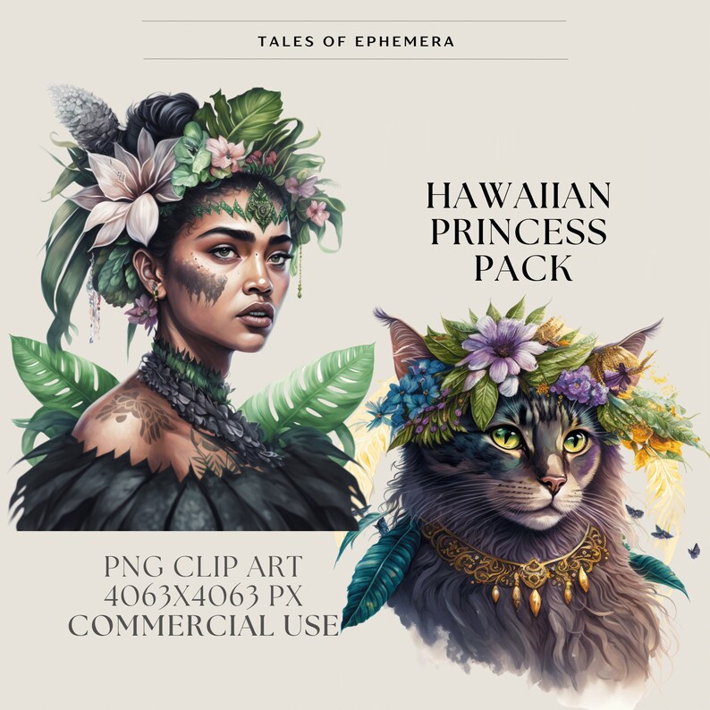 10 Hawaiian Princess Clipart Pack PNG Fairytale Clip Art - Etsy