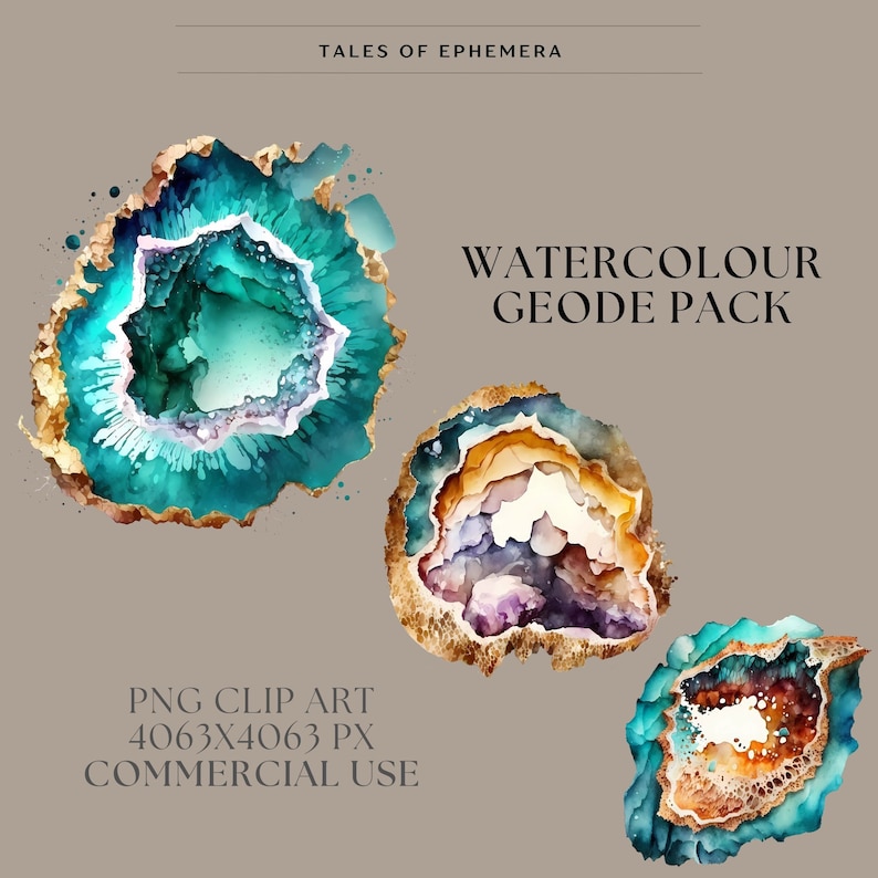 15 Geode Clipart, PNG, Full Commercial Use, Witchy Clipart, Watercolor ...