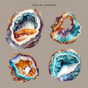 15 Geode Clipart, PNG, Full Commercial Use, Witchy Clipart, Watercolor ...