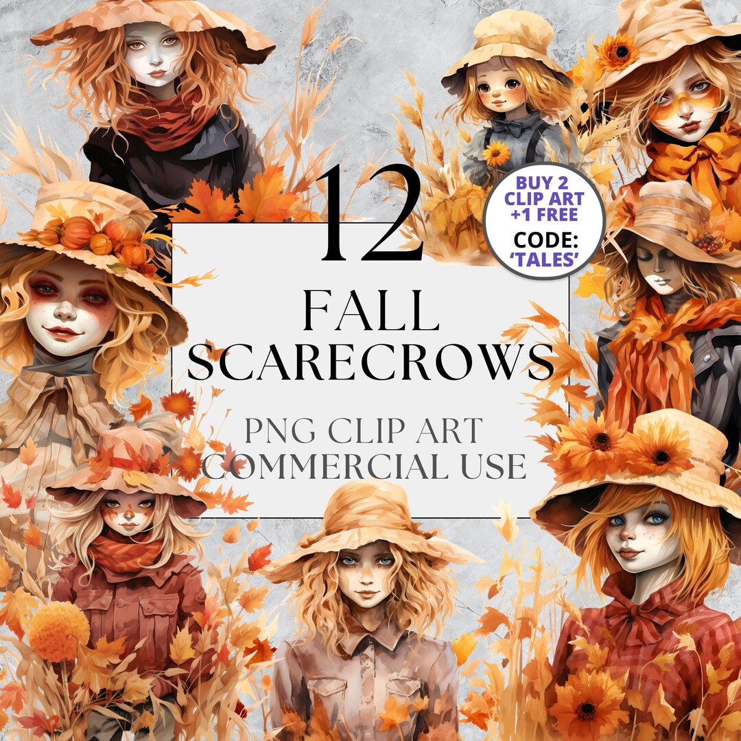 Fall Scarecrow Clipart, PNG, Full Commercial Use, Watercolor Cozy ...