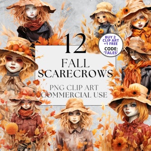 Fall Scarecrow Clipart, PNG, Full Commercial Use, Watercolor Cozy ...