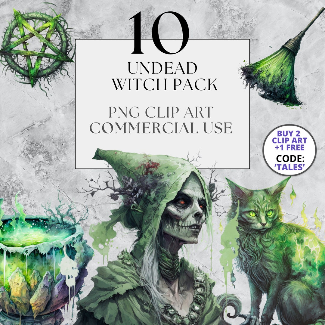 10 Undead Witch Clipart Pack PNG Beautiful Gothic Fantasy Clip Art ...