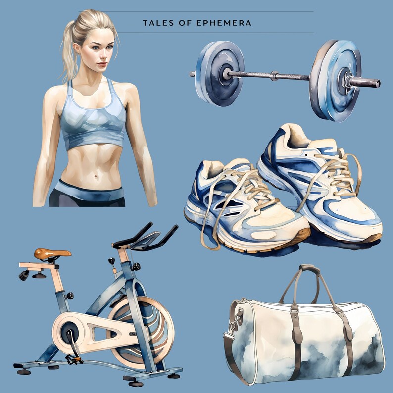 Blue Fitness Clipart, PNG, Full Commercial Use, Watercolor Healthy ...
