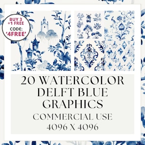 Watercolor Delft Blue Patterns Digital Download Printable Backgrounds ...