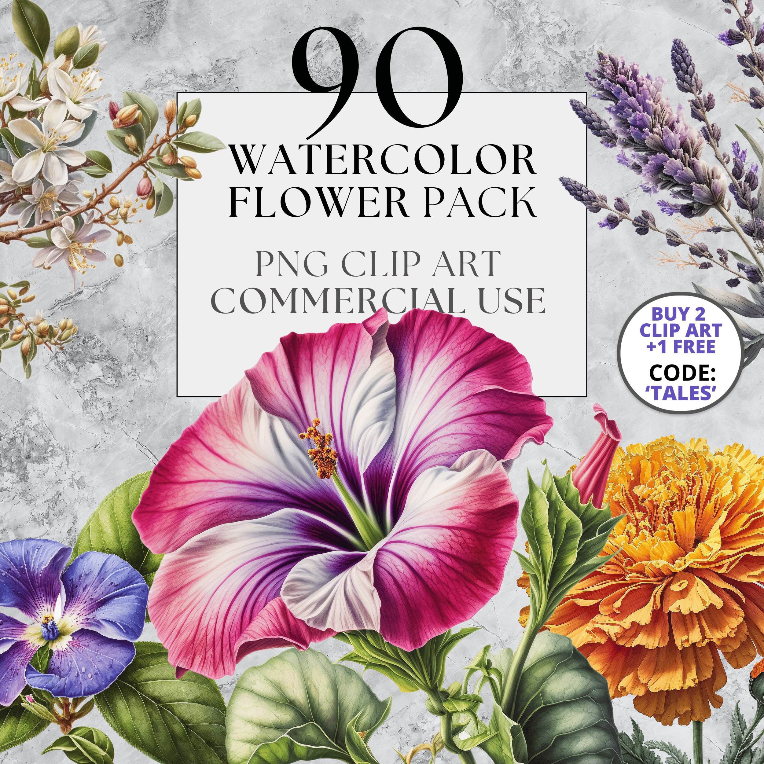 90 Watercolor Flower Clipart Pack PNG Full Commercial Use - Etsy UK